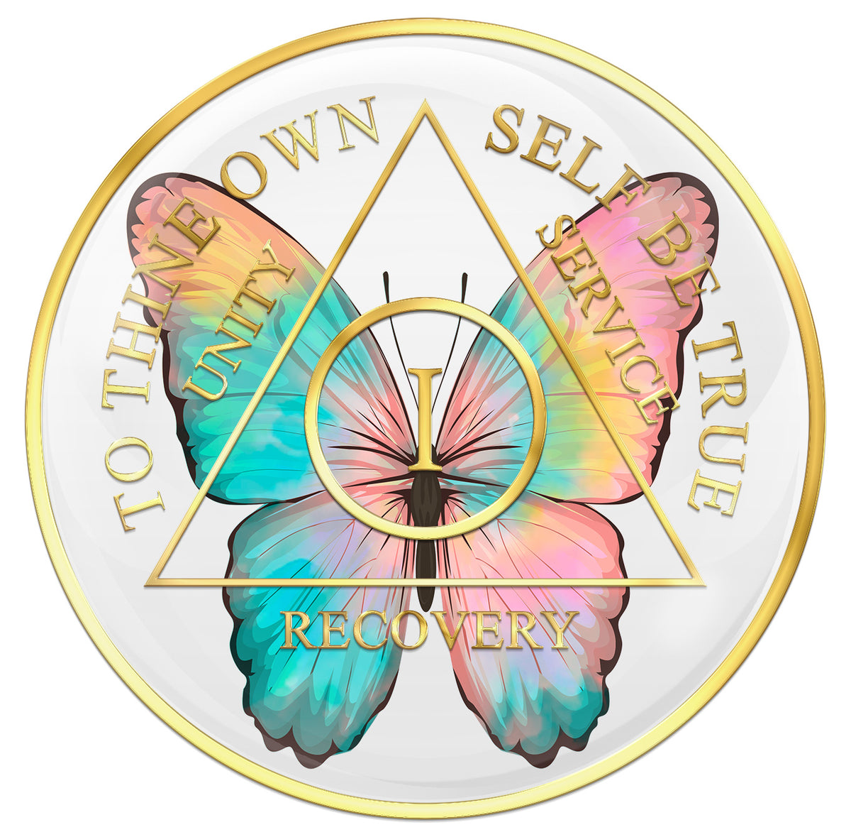 1 - 20 Year AA Medallion Butterfly Design White Sobriety Chip Serenity ...