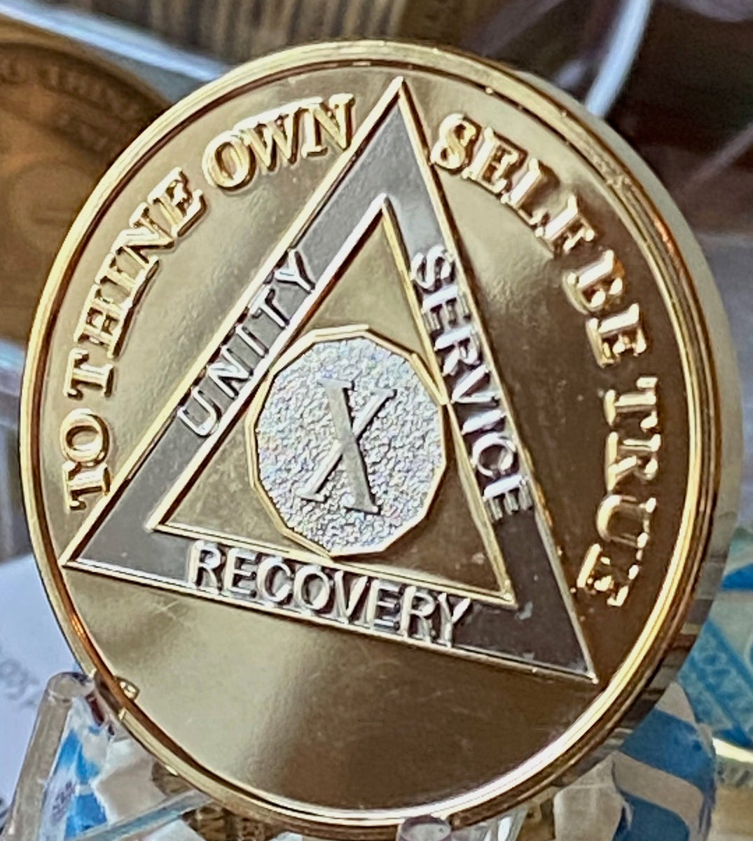 10 Year AA Medallion Premium 22k Bi-Plate Gold Plated Sobriety Chip ...