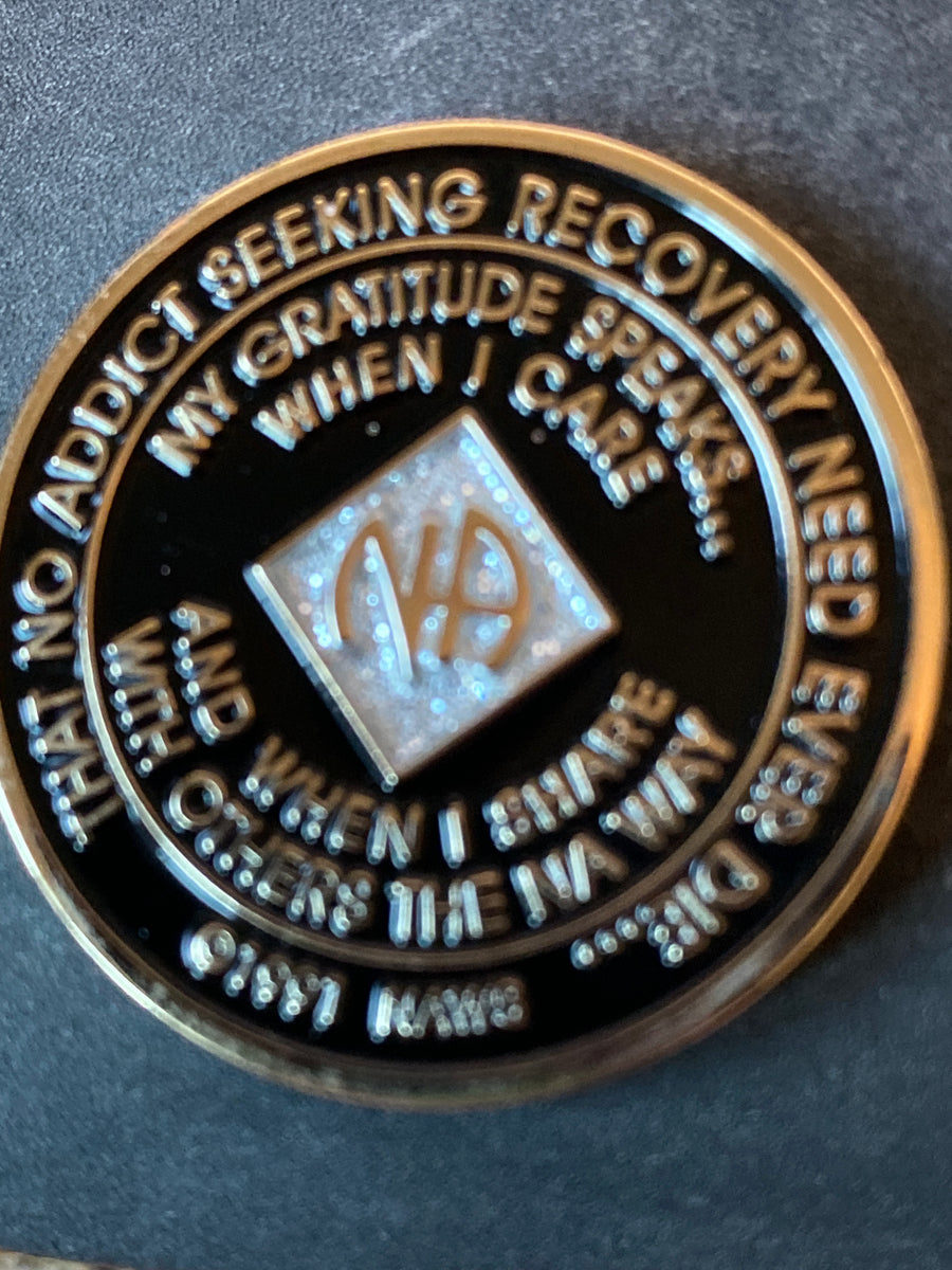 22 Year NA Clean Time Chip Black Silver Glitter Sobriety Medallion Off ...