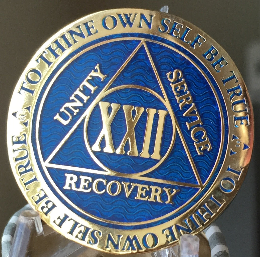 22 Year AA Medallion Reflex Blue Gold Plated Sobriety Chip – RecoveryChip