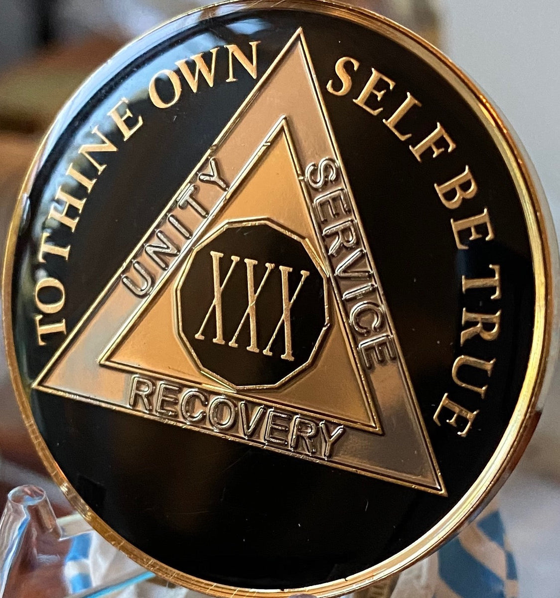 30 Year AA Medallion Glossy Classic Black Sobriety Chip – RecoveryChip