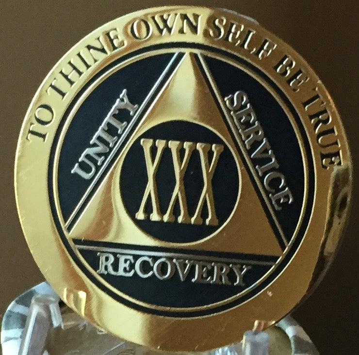 30 Year AA Medallion Elegant Black Gold & Silver Plated RecoveryChip D