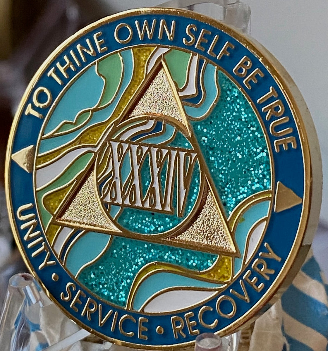 34 Year AA Medallion Elegant Caribbean Aqua Glitter Teal Marble Gold S ...