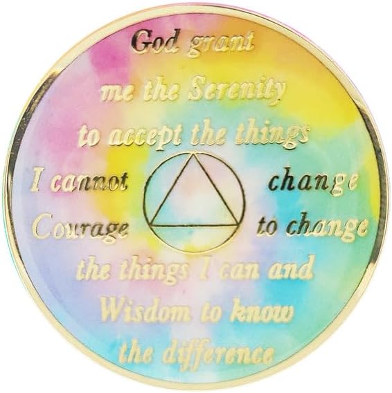 1 - 10 Year AA Medallion Psychic-Delic Rainbow Tie-Dye Rose Crystal So ...