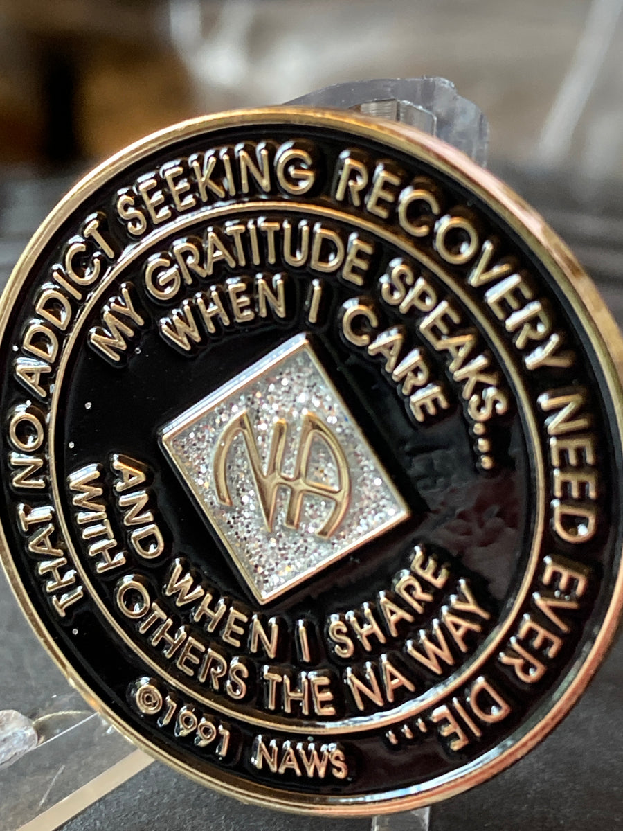 5 Year NA Clean Time Chip Blue Silver Glitter Narcotics Anonymous Meda ...