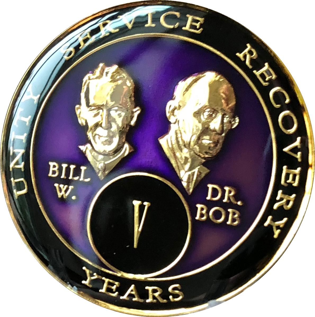 5 Year AA Founders Medallion Purple Tri-Plate Sobriety Chip Bill & Bob ...
