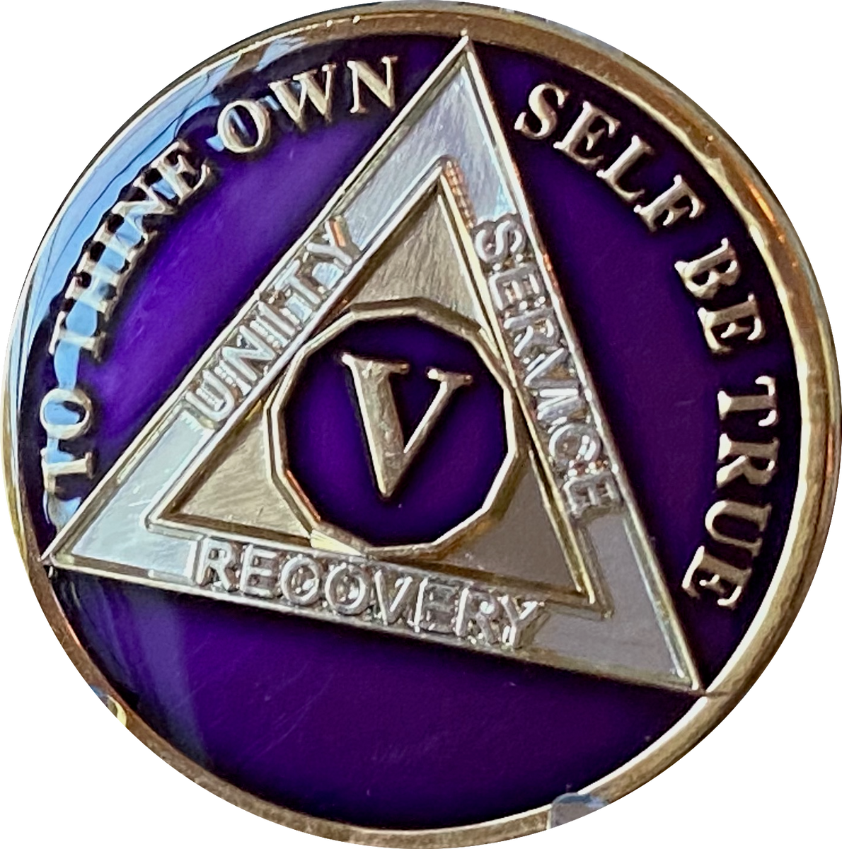 5 Year AA Medallion Metallic Purple Tri-Plate Sobriety Chip – RecoveryChip
