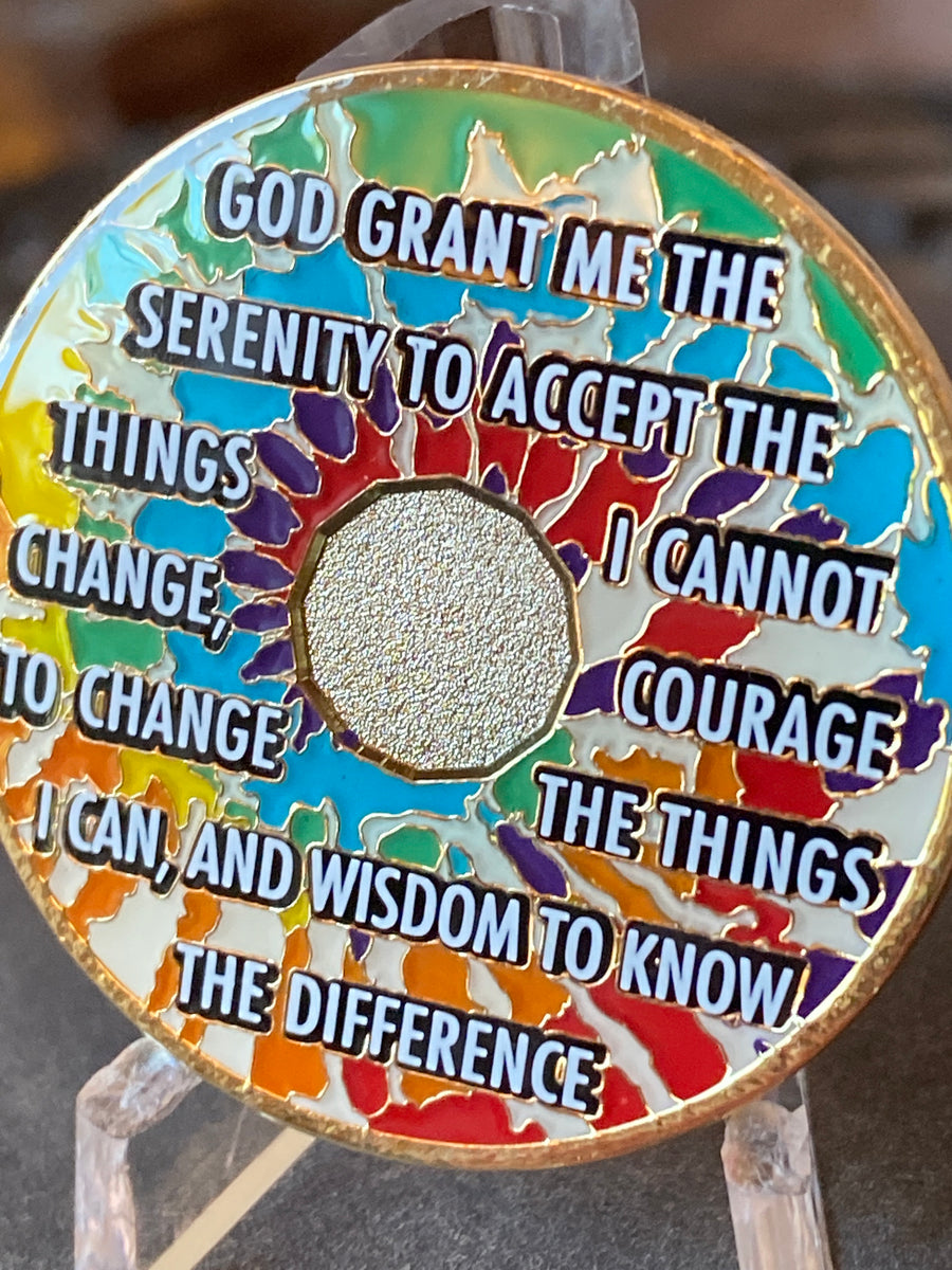 5 Year AA Medallion Hippie Tie Dye Sobriety Chip Serenity Prayer Back ...