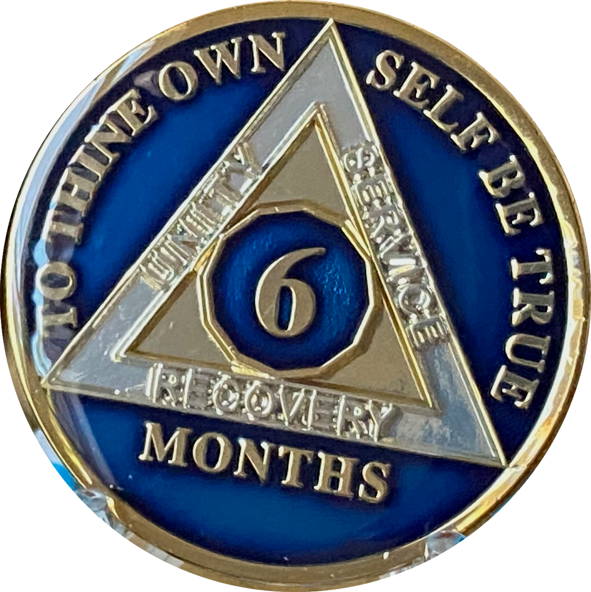 6 Month AA Medallion Midnight Blue Tri-Plate Sobriety Chip – RecoveryChip