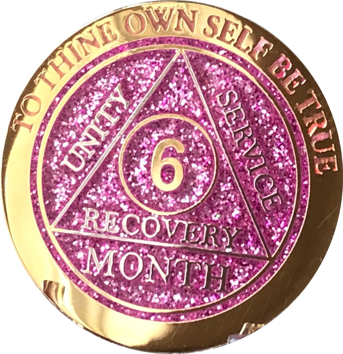 6 Month AA Medallion Reflex Pink Glitter Gold Plated Sobriety Chip ...