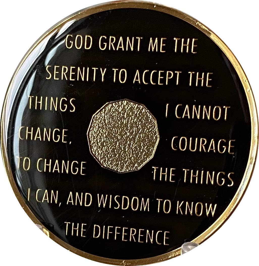 24 Year AA Medallion Classic Black Tri-Plate Serenity Prayer Sobriety ...