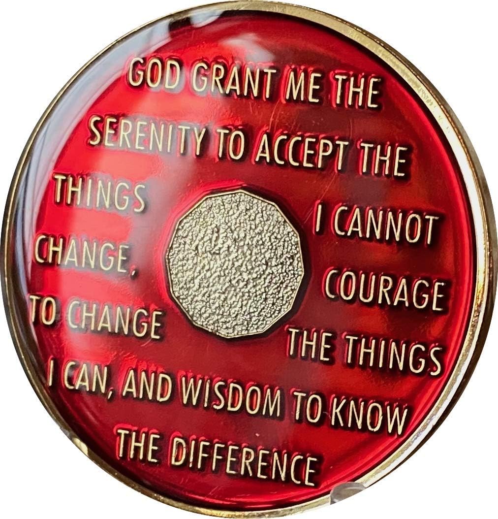 6 Year AA Medallion Mandarin Red Tri-Plate Sobriety Chip Serenity Pray ...