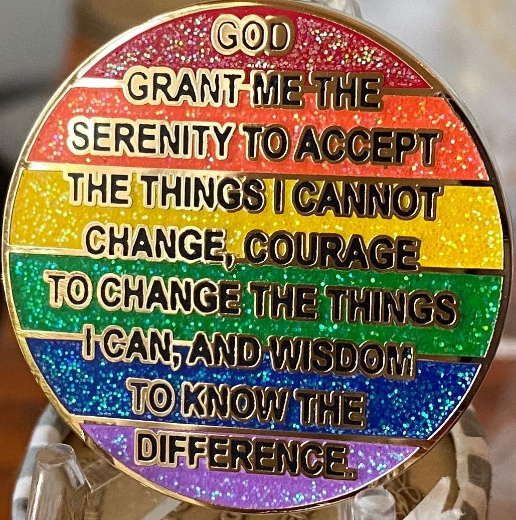 6 Month AA Medallion Rainbow Glitter LGBTQ LGBT Design Gold Plated Sob ...