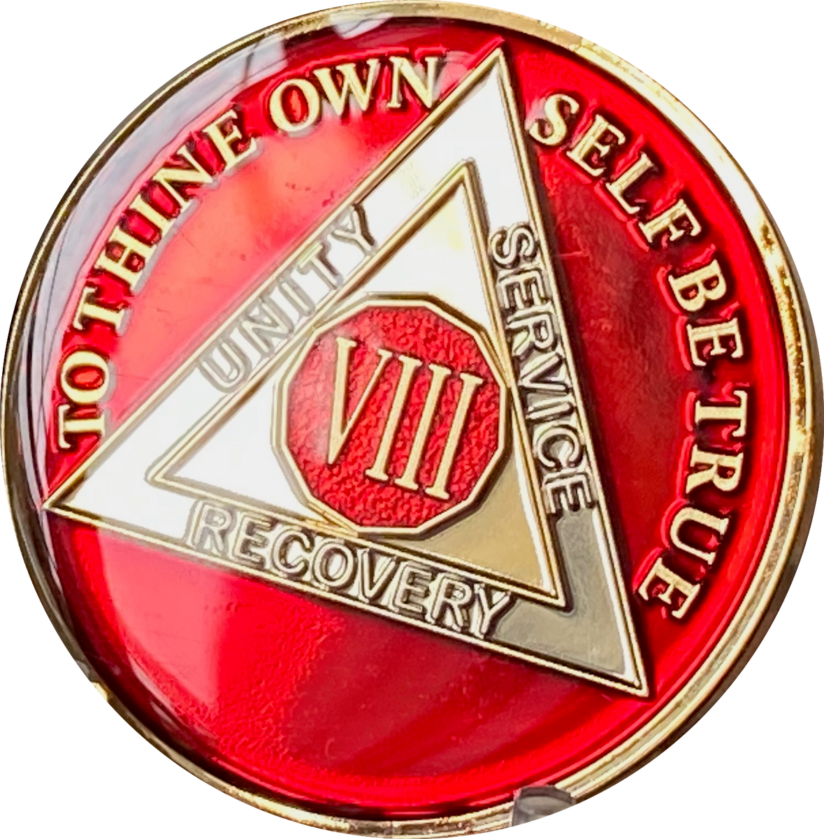 8 Year AA Medallion Metallic Mandarin Red Tri-Plate Sobriety Chip ...