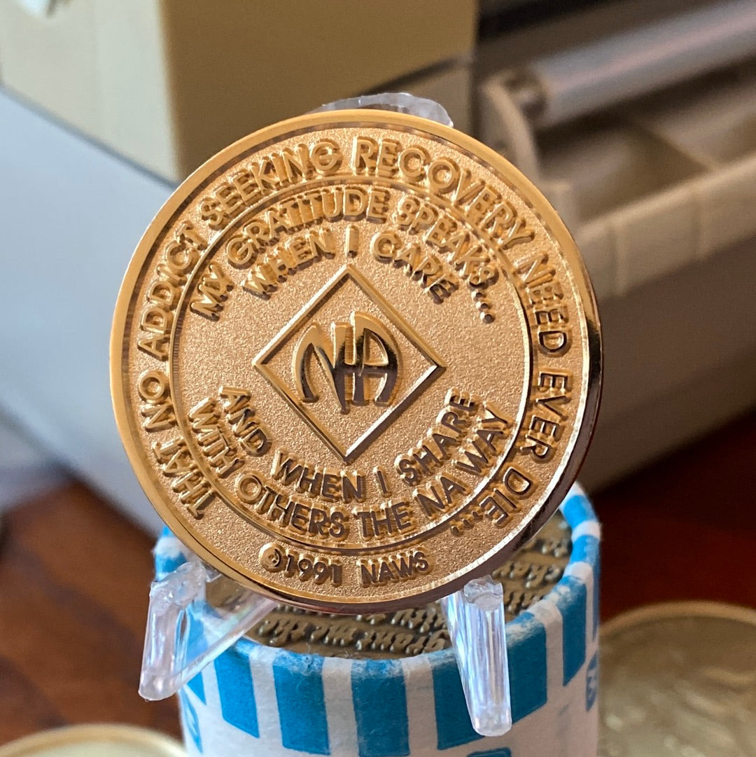 3 Year NA Clean Time Chip Bronze Sapphire Crystal Sobriety Medallion ...