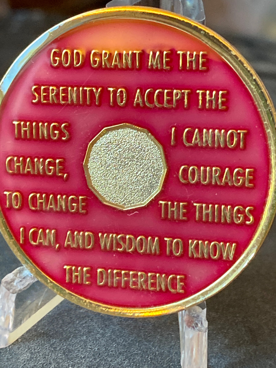 24 Hours AA Medallion Pink Tri-Plate Sobriety Chip Serenity Prayer Bac ...