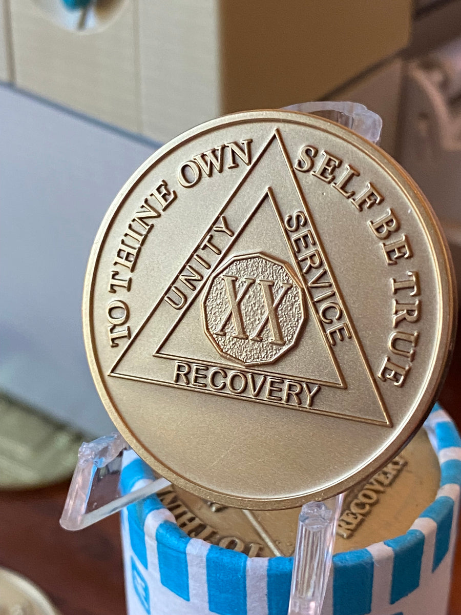 20 Year AA Medallion Premium Bronze Sobriety Chip Lion Back – RecoveryChip