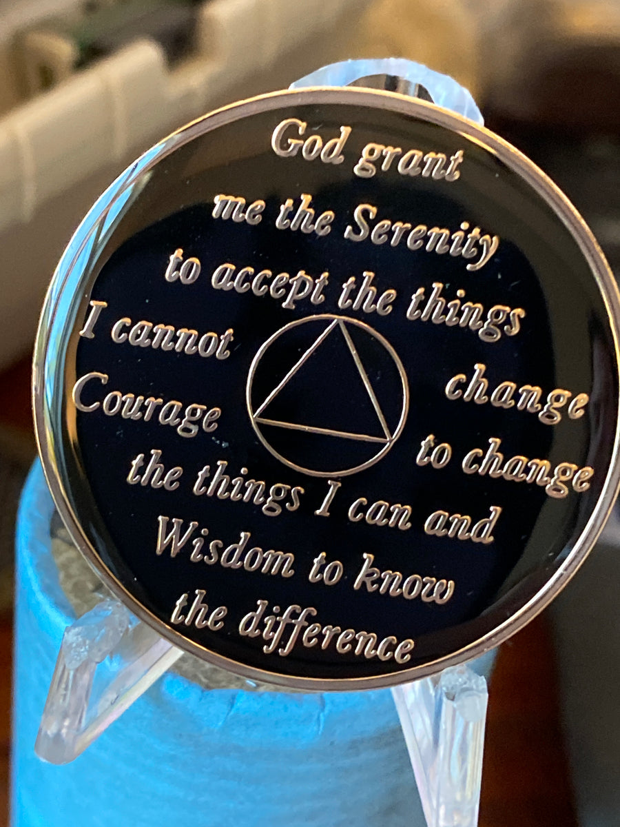 20 Year AA Medallion Black Tri-Plate Sobriety Chip Serenity Prayer Bac ...