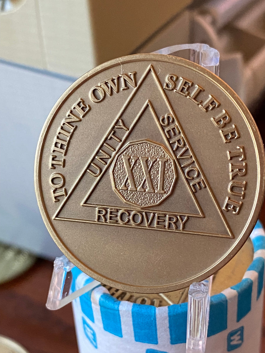 21 Year AA Medallion Premium Bronze Sobriety Chip Lion Back – RecoveryChip