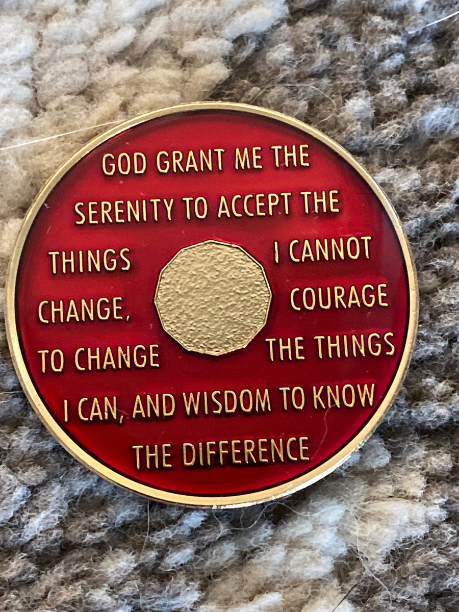 39 Year AA Medallion Metallic Mandarin Red Tri-Plate Sobriety Chip ...