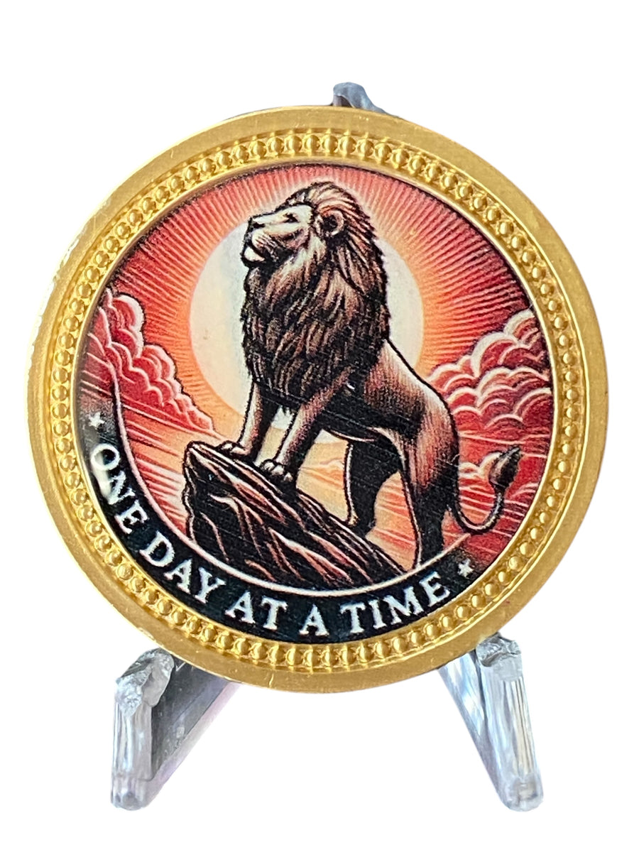Lion Mountain Sunset One Day At A Time Medallion Serenity Prayer Chip ...