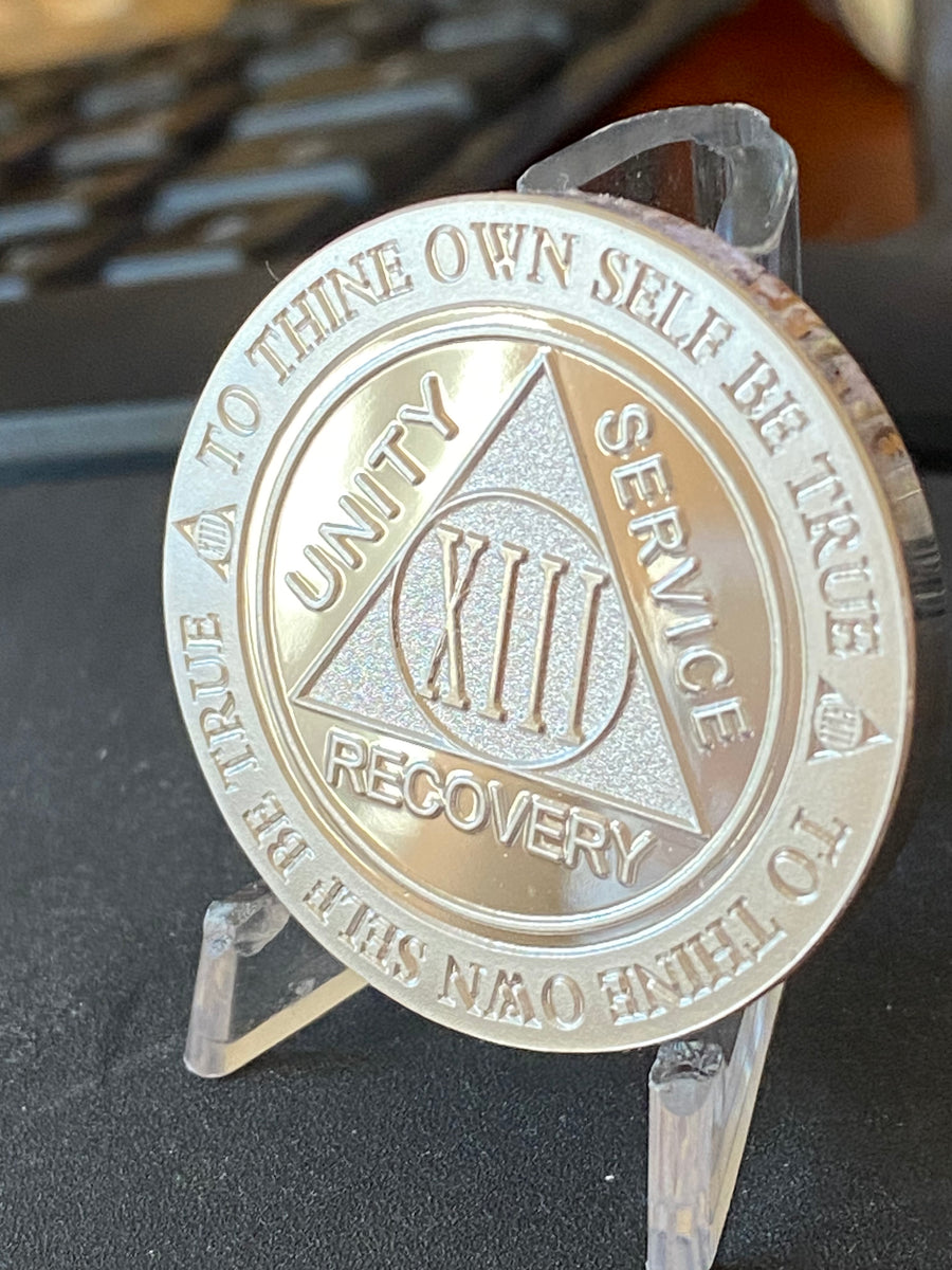 13 Year AA Medallion 1 oz Fine Silver Sobriety Chip Serenity Prayer Ba ...