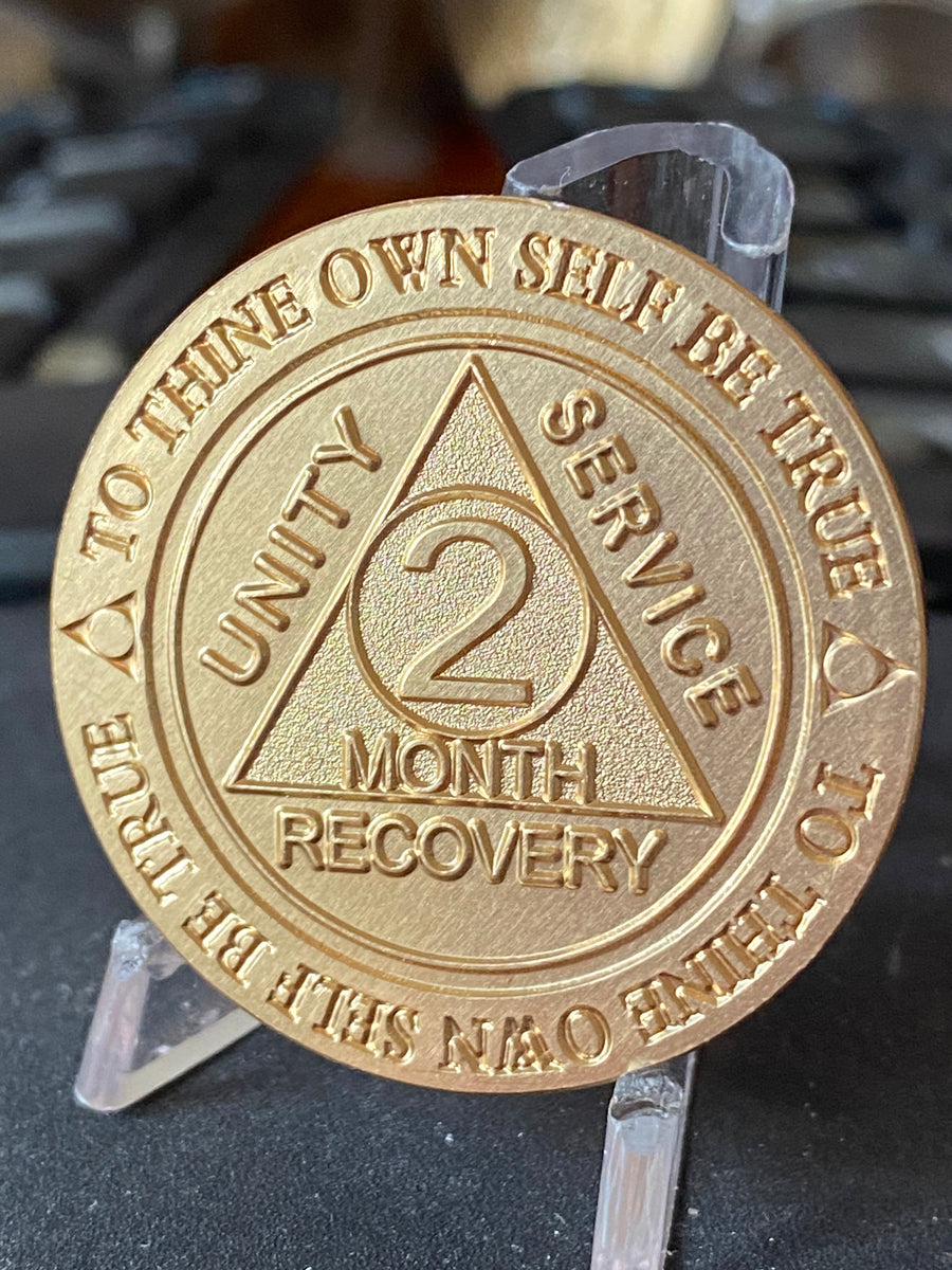 Bulk Lot of 25 Aluminum 2 Month AA Medallions Gold Color Sobriety Chip ...