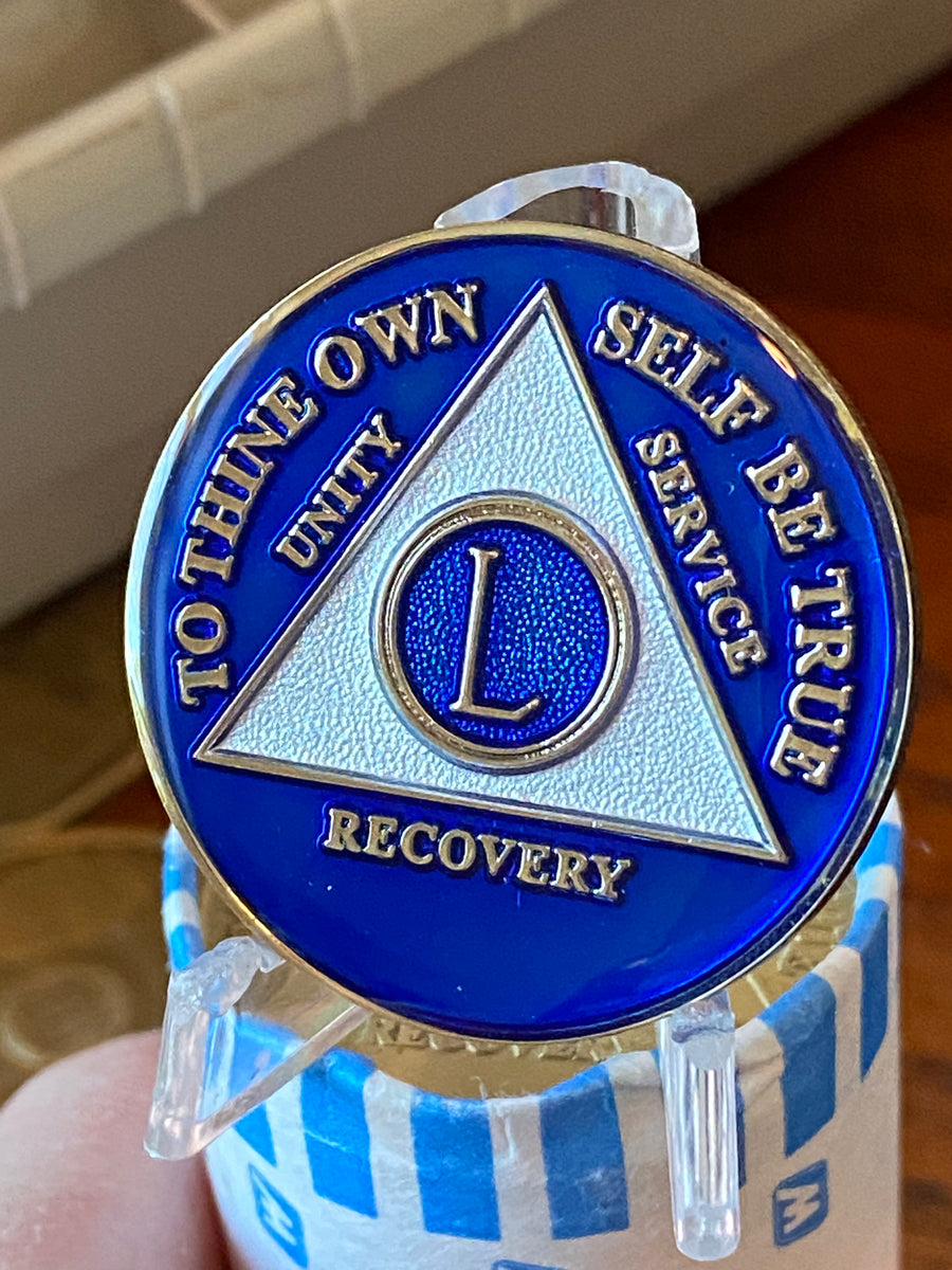 50 Year AA Medallion Metallic Blue Tri-Plate Sobriety Chip Serenity Pr ...