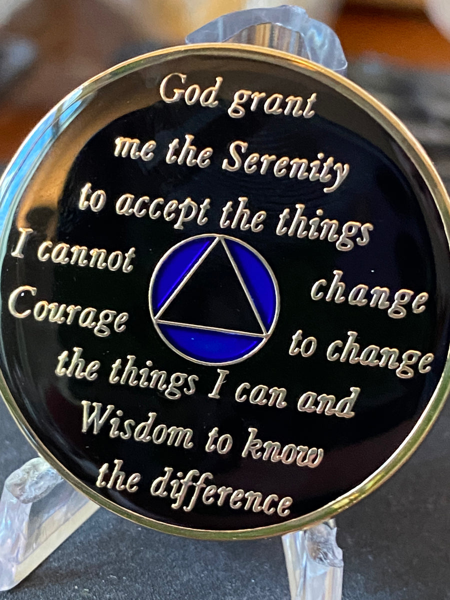 10 Year AA Medallion Blue Tri-plate Sobriety Chip Serenity Prayer Back ...