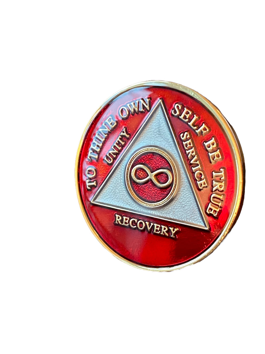 Infinity AA Medallion Red Tri-Plate Eternity Sobriety Chip Serenity Pr ...