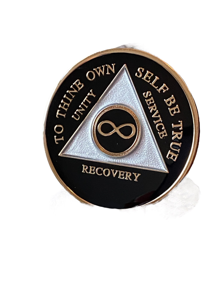 Infinity AA Medallion Black Tri-Plate Eternity Sobriety Chip Serenity ...