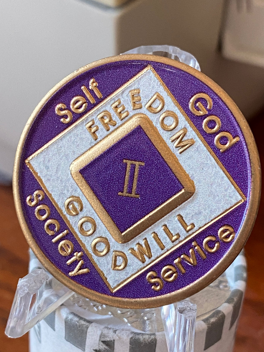 2 Year NA Clean Time Chip Purple White Tri-Plate Narcotics Anonymous M ...