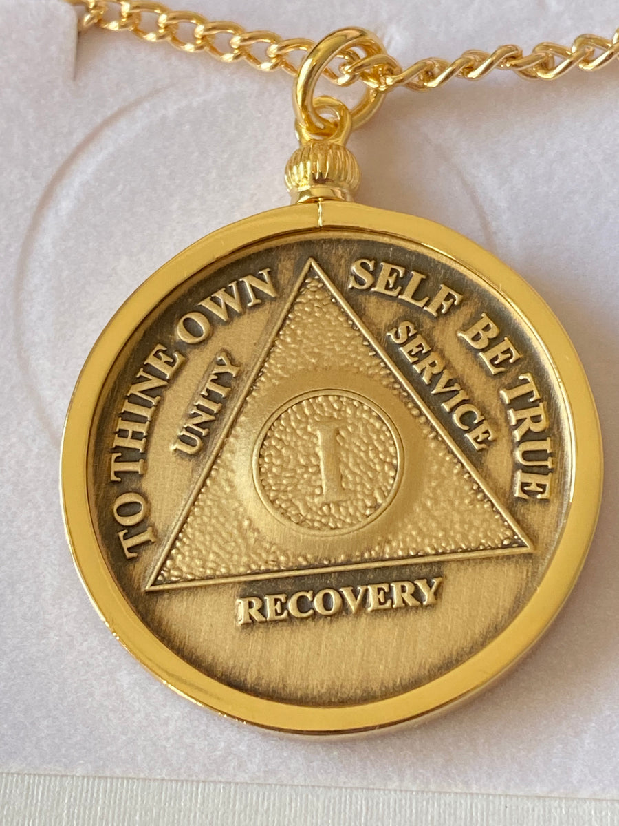 1 - 60 Year AA Medallion With Gold Plated Necklace Holder – RecoveryChip