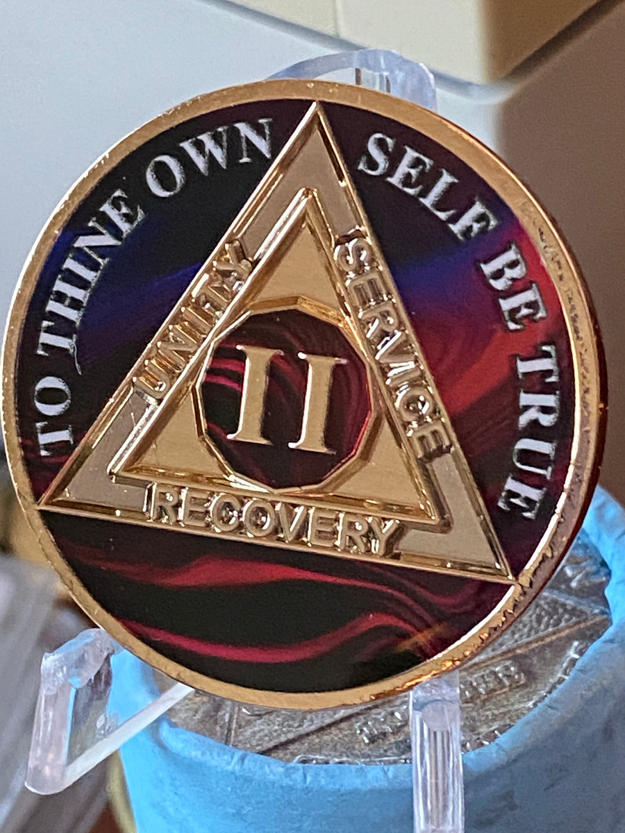 2 Year AA Medallion Purple Red Swirl Tri-Plate Sobriety Chip Serenity ...