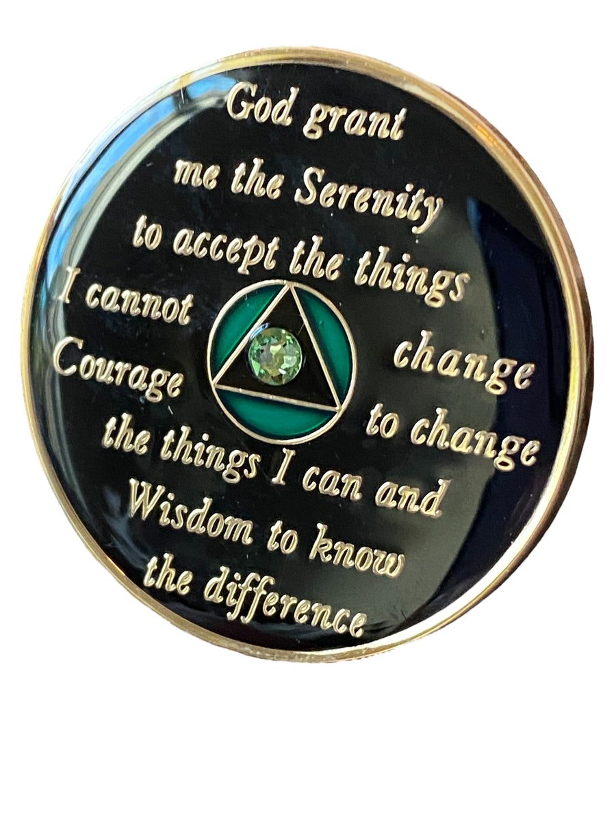 5 Year AA Medallion Green Transition Crystal Tri-Plate Sobriety Chip ...