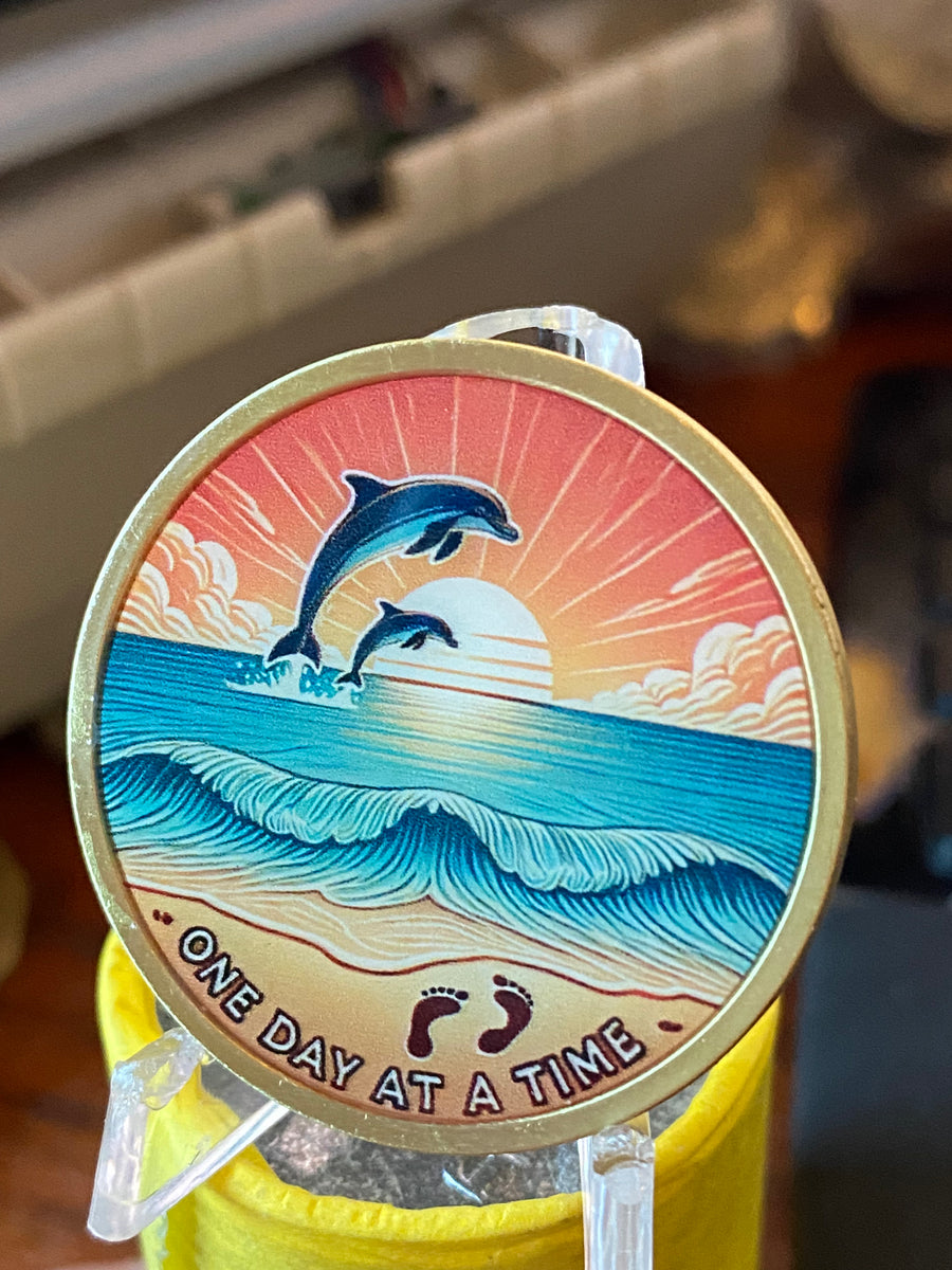 Jumping Dolphins Footprints Beach One Day At A Time Medallion Serenity ...