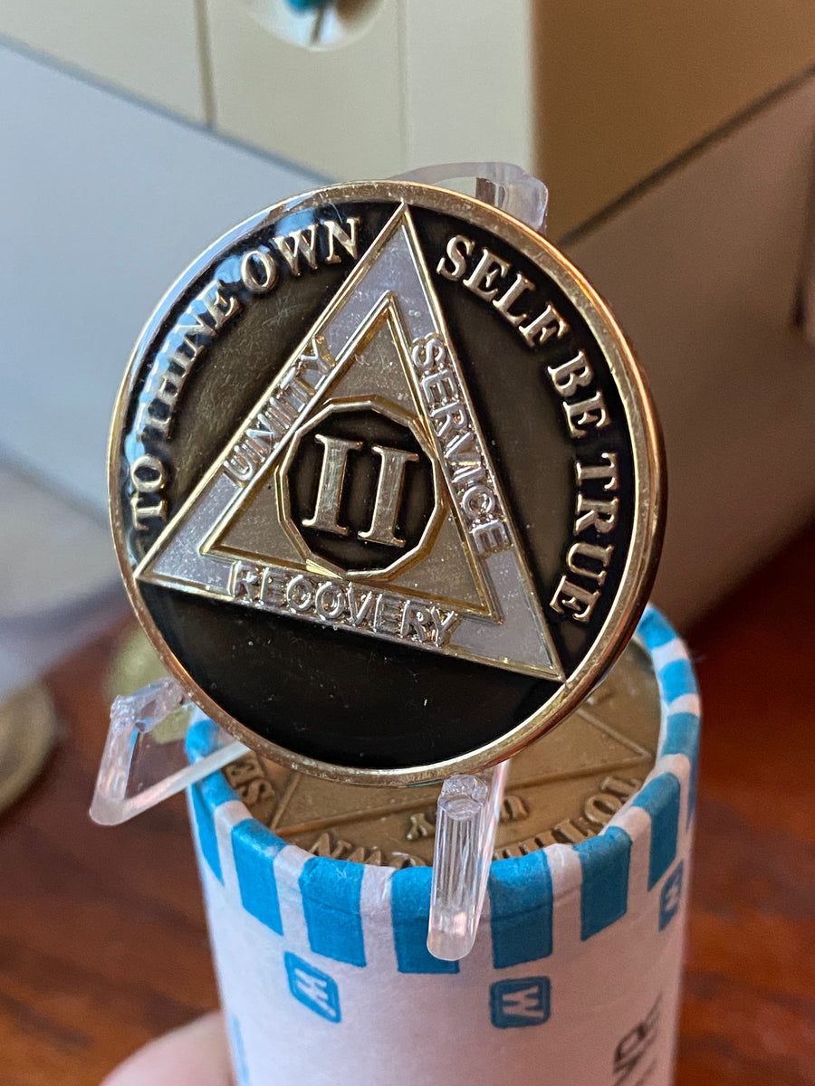 2 Year AA Medallion Translucent Black Tri-Plate Sobriety Chip ...