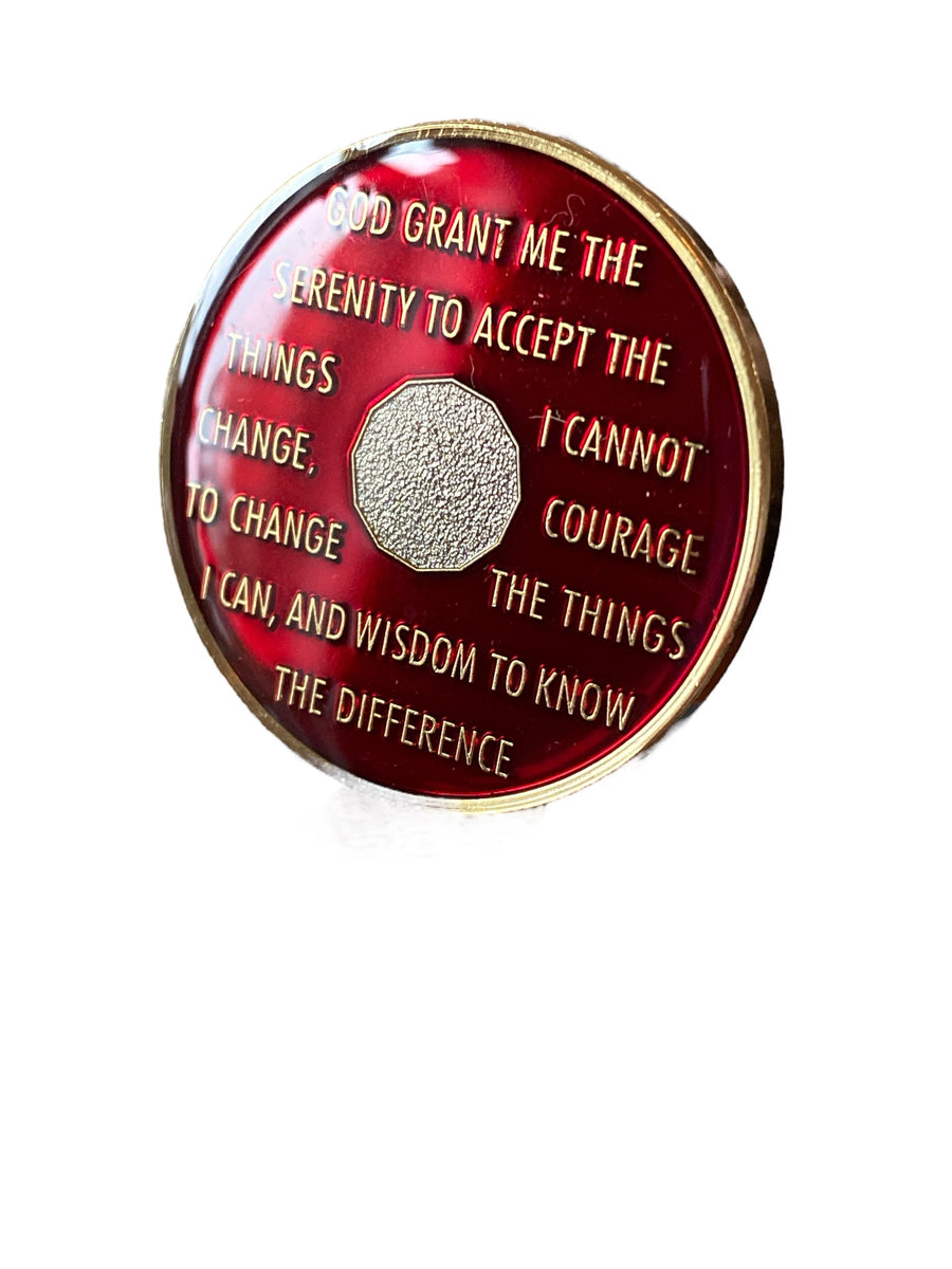 49 Year AA Medallion Metallic Mandarin Red Tri-Plate Sobriety Chip ...