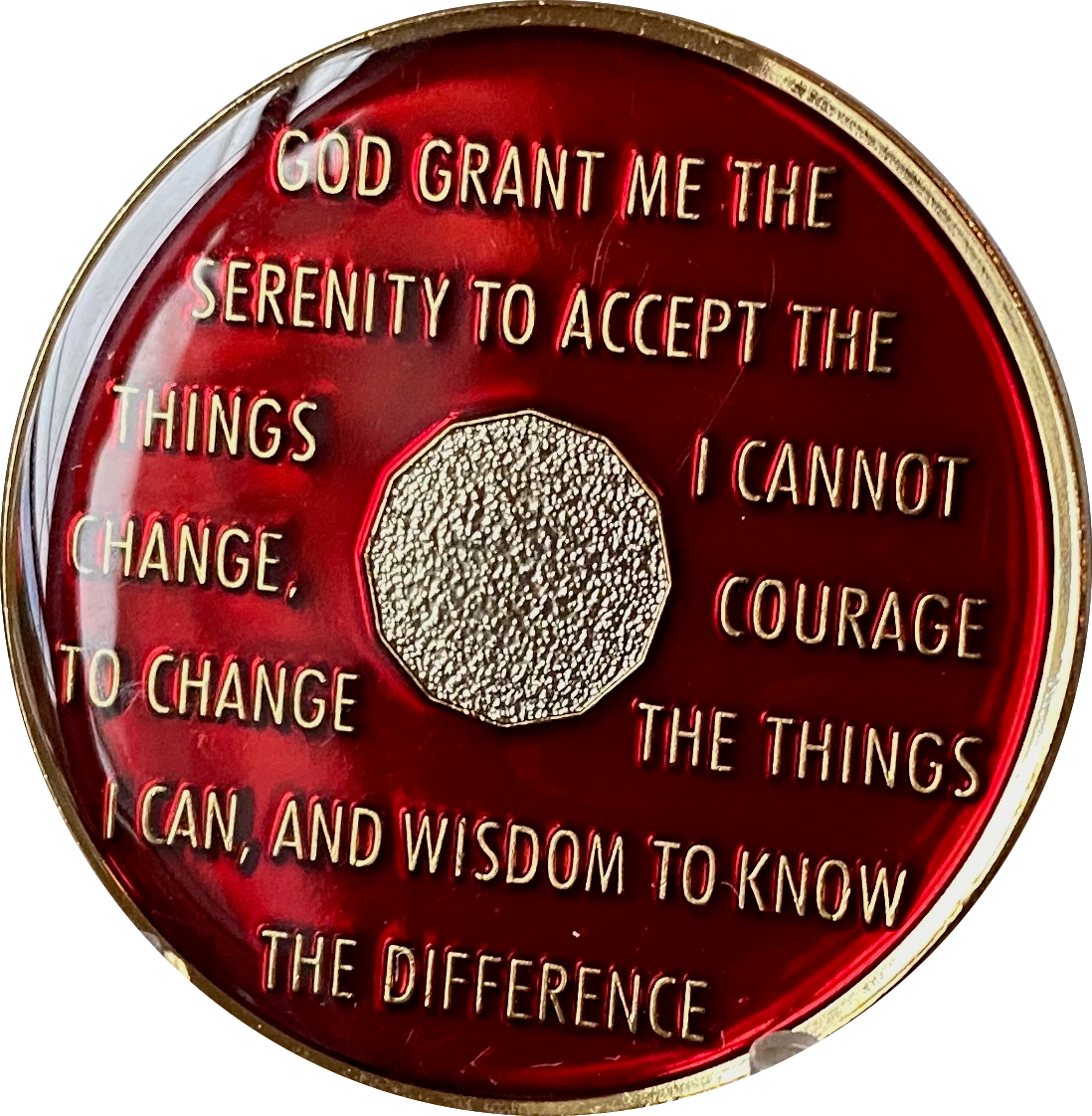 3 Year AA Medallion Metallic Mandarin Red Tri-Plate Sobriety Chip ...