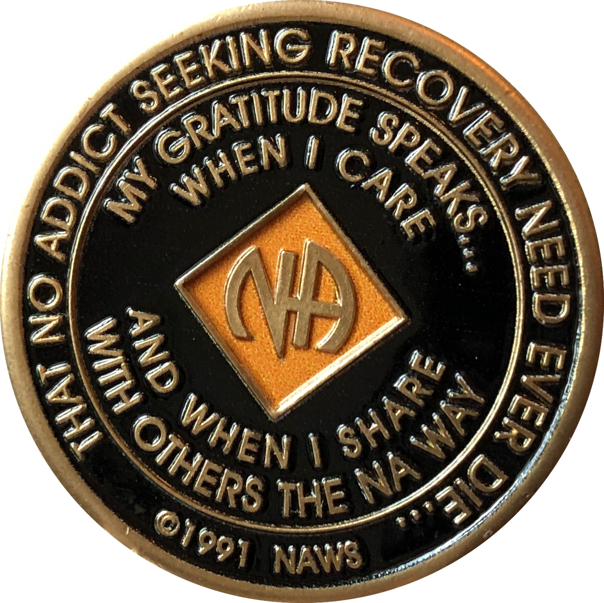 2 Year NA Clean Time Chip Orange Black Narcotics Anonymous Medallion ...