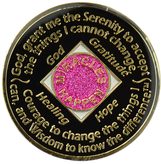 1 - 45 Year NA Tri-Plate Clean Time Chip Pink Glitter Medallion ...