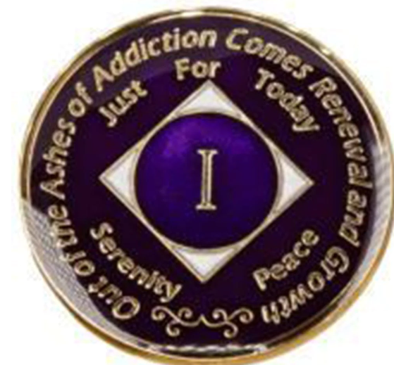 1 - 45 Year NA Tri-Plate Clean Time Chip Purple Medallion – RecoveryChip