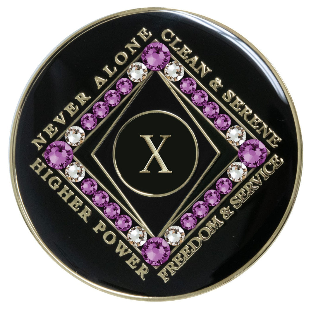 10 Year NA Style Clean Time Medallion Amethyst Purple Crystal Black Tr ...