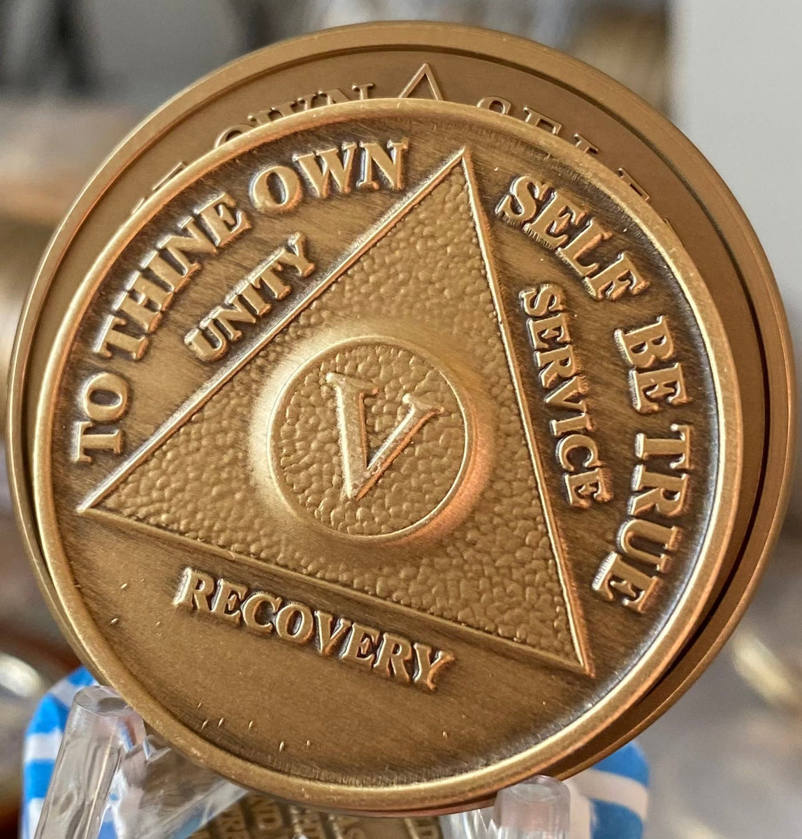 5 Year AA Medallion 1.5" Large Challenge Coin Premium Bronze Sobriety ...