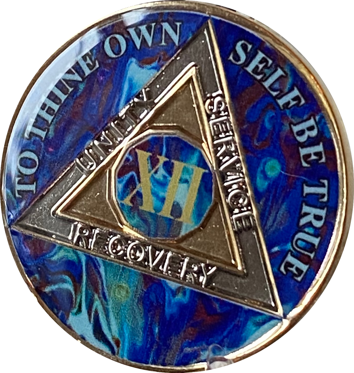 12 Year AA Medallion Sapphire Blue Swirl Tri-Plate Sobriety Chip ...