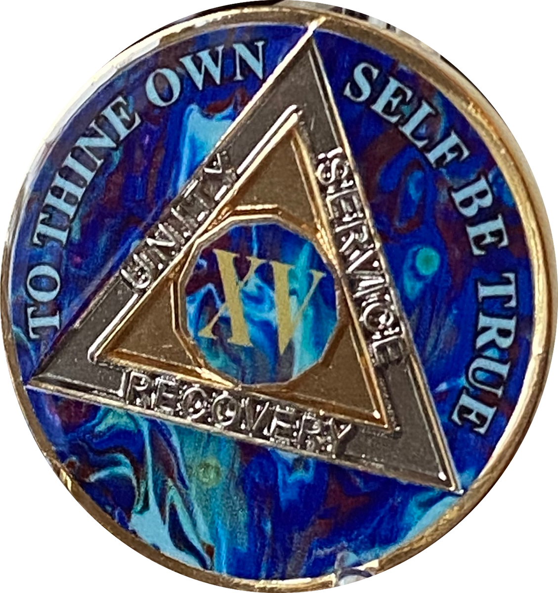 15 Year AA Medallion Sapphire Blue Swirl Tri-Plate Sobriety Chip ...