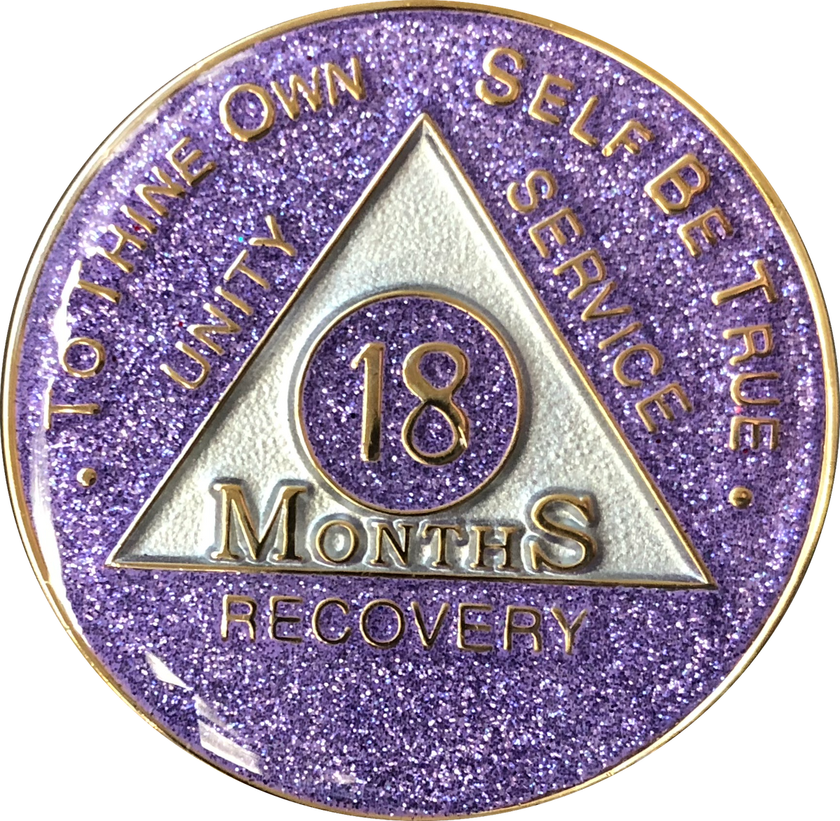 18 Month AA Medallion Purple Glitter Tri-Plate Sobriety Chip – RecoveryChip