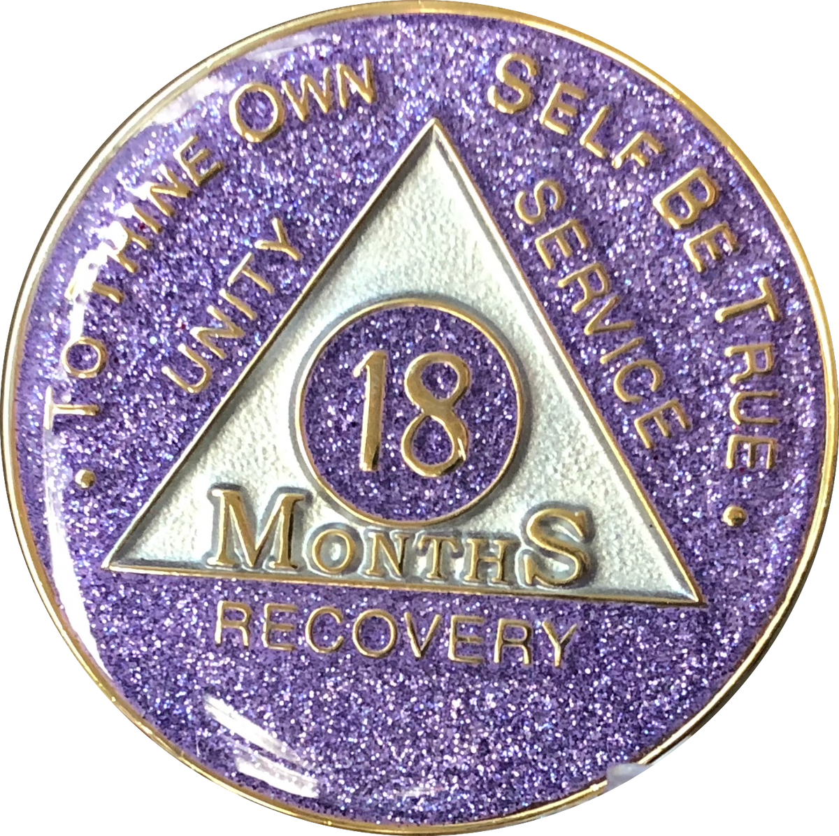 18 Month AA Medallion Purple Glitter Tri-Plate Sobriety Chip – RecoveryChip