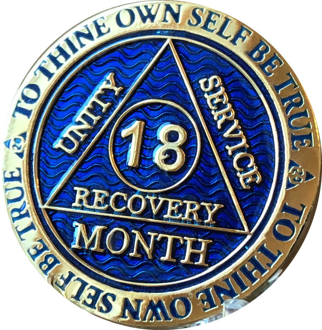 18 Month AA Medallion Reflex Blue Gold Plated Sobriety Chip – RecoveryChip