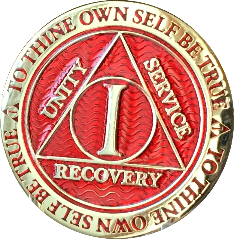 1 - 10 Year AA Medallion Reflex Red Gold Plated RecoveryChip Design